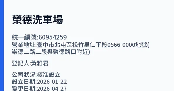 榮德洗車場的照片-統編 60954259(臺中市) 公司登記資料與營業項目詳細圖表