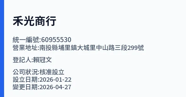 禾光商行的照片-統編 60955530(南投縣) 公司登記資料與營業項目詳細圖表