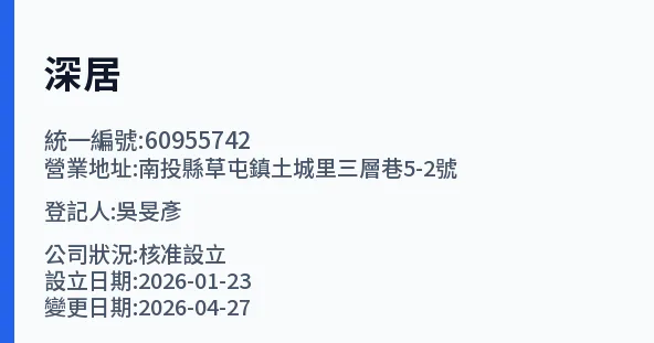 深居的照片-統編 60955742(南投縣) 公司登記資料與營業項目詳細圖表