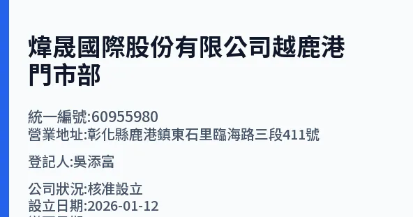 煒晟國際股份有限公司越鹿港門市部的照片-統編 60955980(彰化縣) 公司登記資料與營業項目詳細圖表