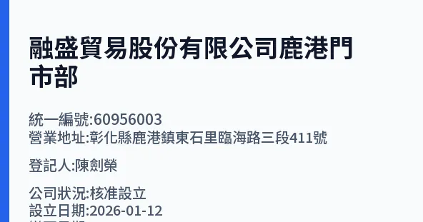 融盛貿易股份有限公司鹿港門市部的照片-統編 60956003(彰化縣) 公司登記資料與營業項目詳細圖表