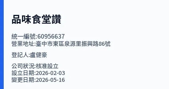 品味食堂讚的照片-統編 60956637(臺中市) 公司登記資料與營業項目詳細圖表