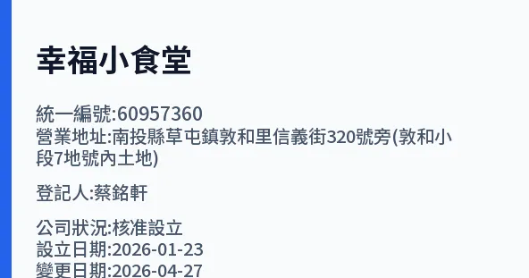 幸福小食堂的照片-統編 60957360(南投縣) 公司登記資料與營業項目詳細圖表