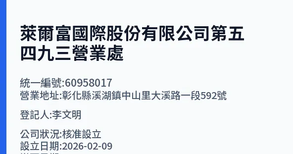 萊爾富國際股份有限公司第五四九三營業處的照片-統編 60958017(彰化縣) 公司登記資料與營業項目詳細圖表