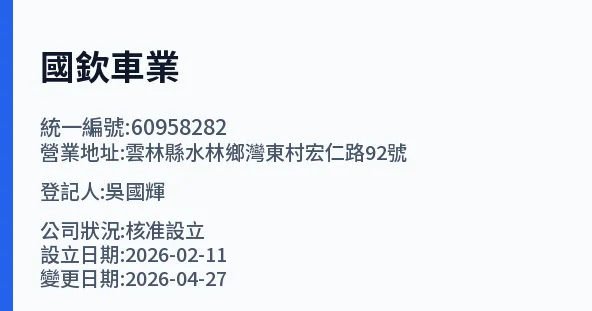 國欽車業的照片-統編 60958282(雲林縣) 公司登記資料與營業項目詳細圖表
