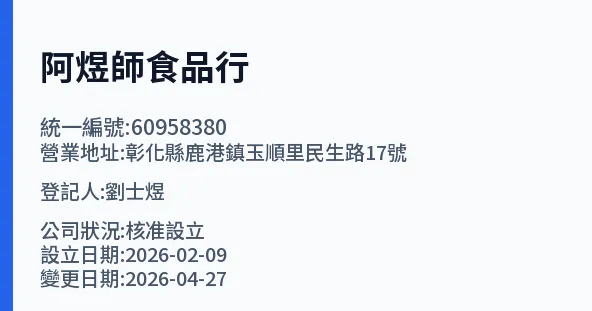 阿煜師食品行的照片-統編 60958380(彰化縣) 公司登記資料與營業項目詳細圖表