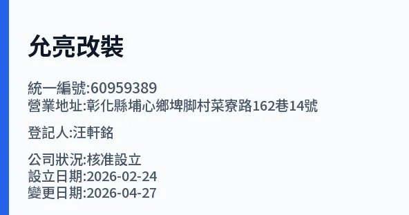 允亮改裝的照片-統編 60959389(彰化縣) 公司登記資料與營業項目詳細圖表
