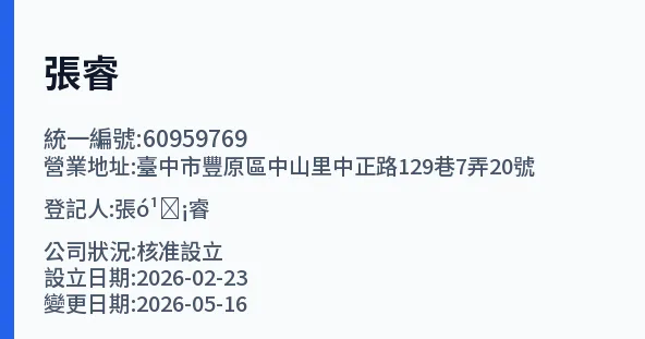 張睿的照片-統編 60959769(臺中市) 公司登記資料與營業項目詳細圖表