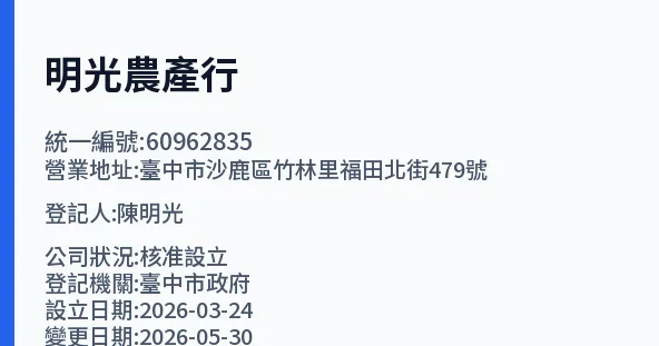 明光農產行的照片-統編 60962835(臺中市) 公司登記資料與營業項目詳細圖表
