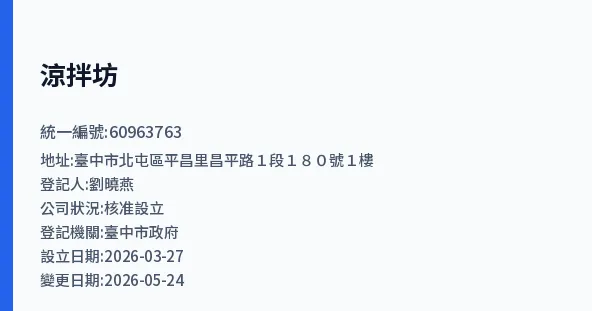 涼拌坊的照片-統編 60963763(臺中市) 公司登記資料與營業項目詳細圖表