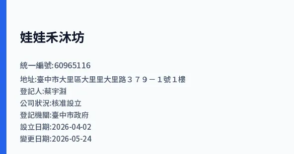 娃娃禾沐坊的照片-統編 60965116(臺中市) 公司登記資料與營業項目詳細圖表