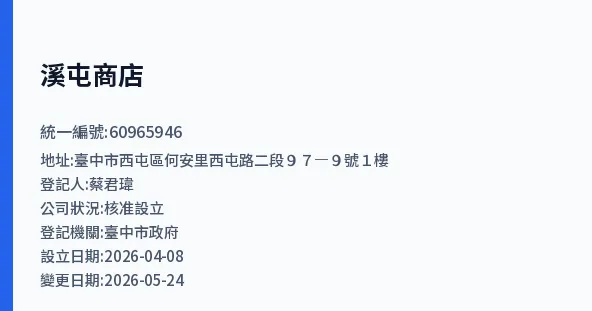 溪屯商店的照片-統編 60965946(臺中市) 公司登記資料與營業項目詳細圖表