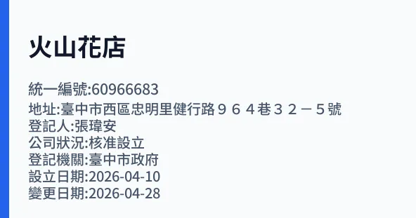 火山花店的照片-統編 60966683(臺中市) 公司登記資料與營業項目詳細圖表
