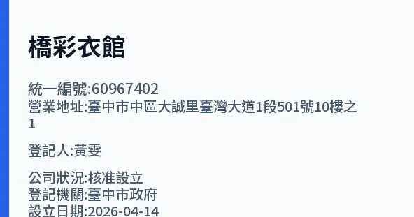 橋彩衣館的照片-統編 60967402 公司登記資料與營業項目詳細圖表