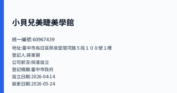 小貝兒美睫美學館的照片-統編 60967439(臺中市) 公司登記資料與營業項目詳細圖表
