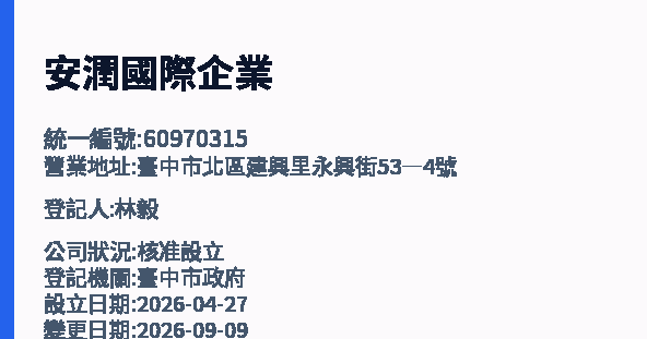 安潤國際企業的照片-統編 60970315 公司登記資料與營業項目詳細圖表