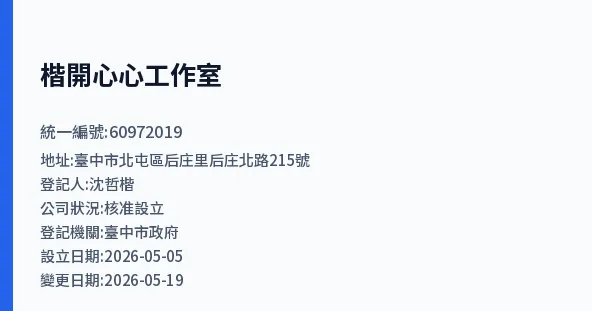 楷開心心工作室的照片-統編 60972019(臺中市) 公司登記資料與營業項目詳細圖表