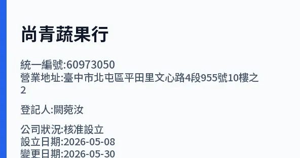 尚青蔬果行的照片-統編 60973050(臺中市) 公司登記資料與營業項目詳細圖表