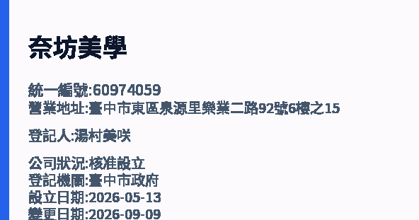 奈坊美學的照片-統編 60974059 公司登記資料與營業項目詳細圖表