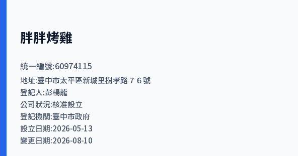 胖胖烤雞的照片-統編 60974115 公司登記資料與營業項目詳細圖表