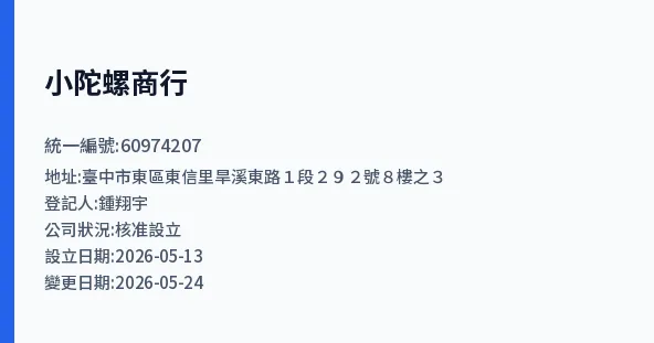 小陀螺商行的照片-統編 60974207(臺中市) 公司登記資料與營業項目詳細圖表