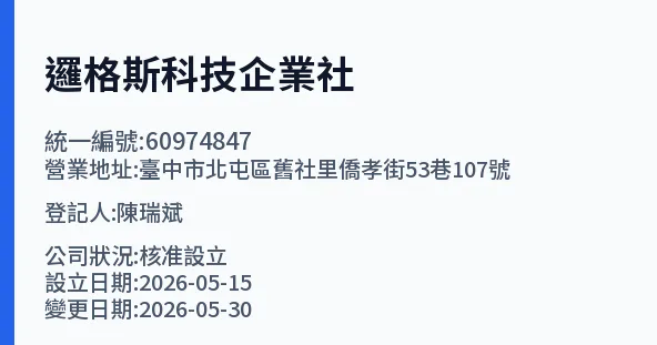邏格斯科技企業社的照片-統編 60974847(臺中市) 公司登記資料與營業項目詳細圖表