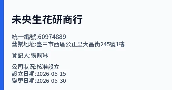 未央生花研商行的照片-統編 60974889(臺中市) 公司登記資料與營業項目詳細圖表