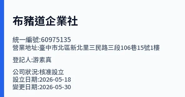 布豬道企業社的照片-統編 60975135(臺中市) 公司登記資料與營業項目詳細圖表