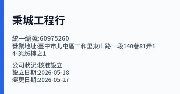 秉城工程行的照片-統編 60975260(臺中市) 公司登記資料與營業項目詳細圖表