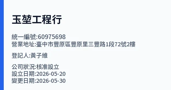 玉堃工程行的照片-統編 60975698(臺中市) 公司登記資料與營業項目詳細圖表