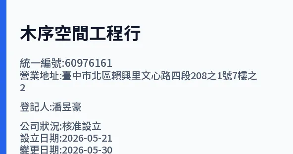 木序空間工程行的照片-統編 60976161(臺中市) 公司登記資料與營業項目詳細圖表