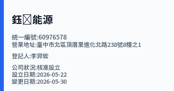 鈺阩能源的照片-統編 60976578(臺中市) 公司登記資料與營業項目詳細圖表