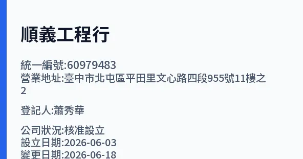 順義工程行的照片-統編 60979483(臺中市) 公司登記資料與營業項目詳細圖表