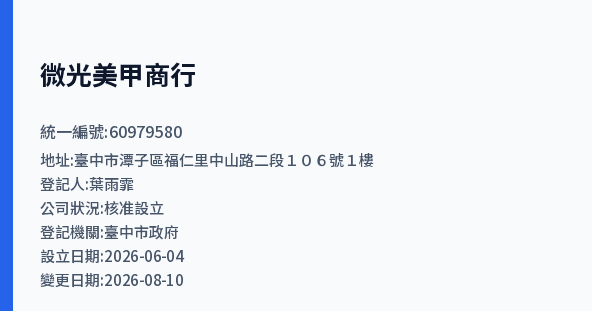 微光美甲商行的照片-統編 60979580 公司登記資料與營業項目詳細圖表