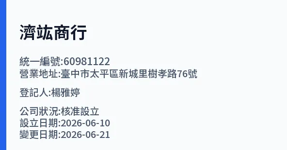 濟竑商行的照片-統編 60981122(臺中市) 公司登記資料與營業項目詳細圖表