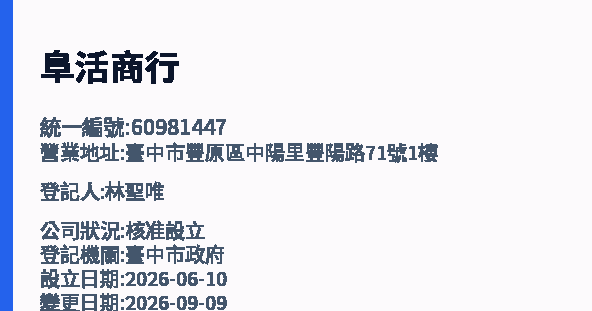 阜活商行的照片-統編 60981447 公司登記資料與營業項目詳細圖表