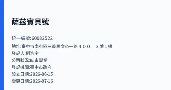 薩茲寶貝號的照片-統編 60982522 公司登記資料與營業項目詳細圖表