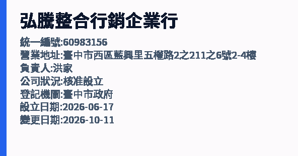 弘騰整合行銷企業行的照片-統編 60983156 公司登記資料與營業項目詳細圖表
