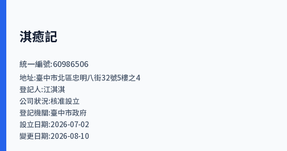 淇癒記的照片-統編 60986506(臺中市) 公司登記資料與營業項目詳細圖表