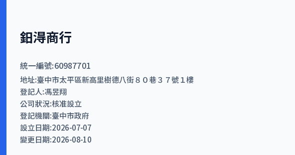 鈤淂商行的照片-統編 60987701(臺中市) 公司登記資料與營業項目詳細圖表