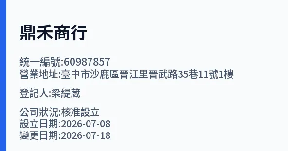 鼎禾商行的照片-統編 60987857(臺中市) 公司登記資料與營業項目詳細圖表