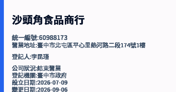 沙頭角食品商行的照片-統編 60988173(臺中市) 公司登記資料與營業項目詳細圖表