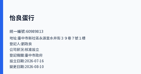 怡良蛋行的照片-統編 60989813(臺中市) 公司登記資料與營業項目詳細圖表