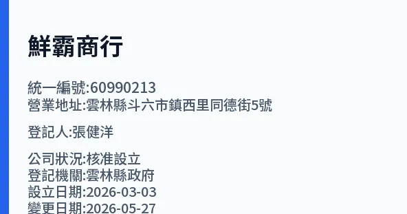 鮮霸商行的照片-統編 60990213(雲林縣) 公司登記資料與營業項目詳細圖表