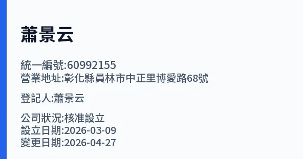 蕭景云的照片-統編 60992155(彰化縣) 公司登記資料與營業項目詳細圖表