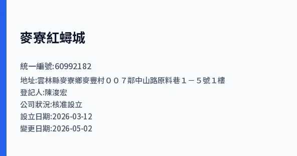 麥寮紅蟳城的照片-統編 60992182(雲林縣) 公司登記資料與營業項目詳細圖表