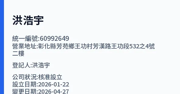 洪浩宇的照片-統編 60992649(彰化縣) 公司登記資料與營業項目詳細圖表