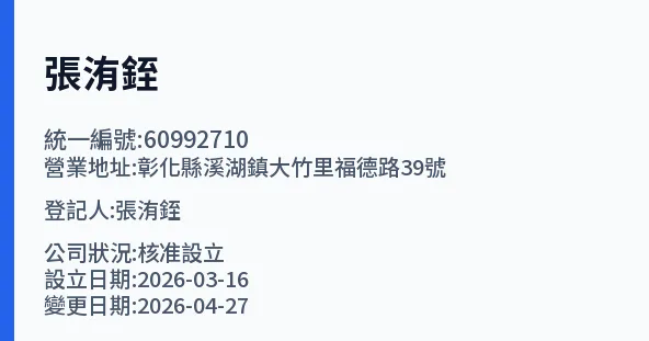 張洧銍的照片-統編 60992710(彰化縣) 公司登記資料與營業項目詳細圖表