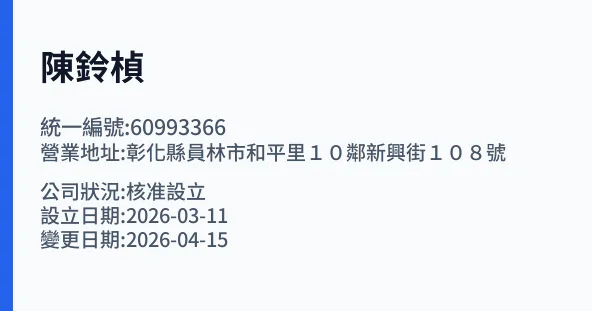 陳鈴楨的照片-統編 60993366(彰化縣) 公司登記資料與營業項目詳細圖表