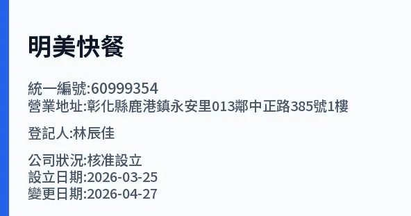 明美快餐的照片-統編 60999354(彰化縣) 公司登記資料與營業項目詳細圖表